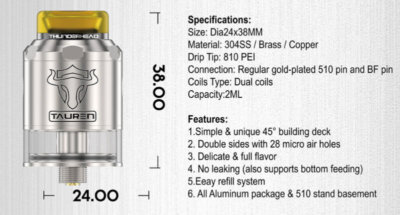 【Thunderhead Creations TAUREN RDTA】アトマイザーレビュー！ | VAPE Circuit